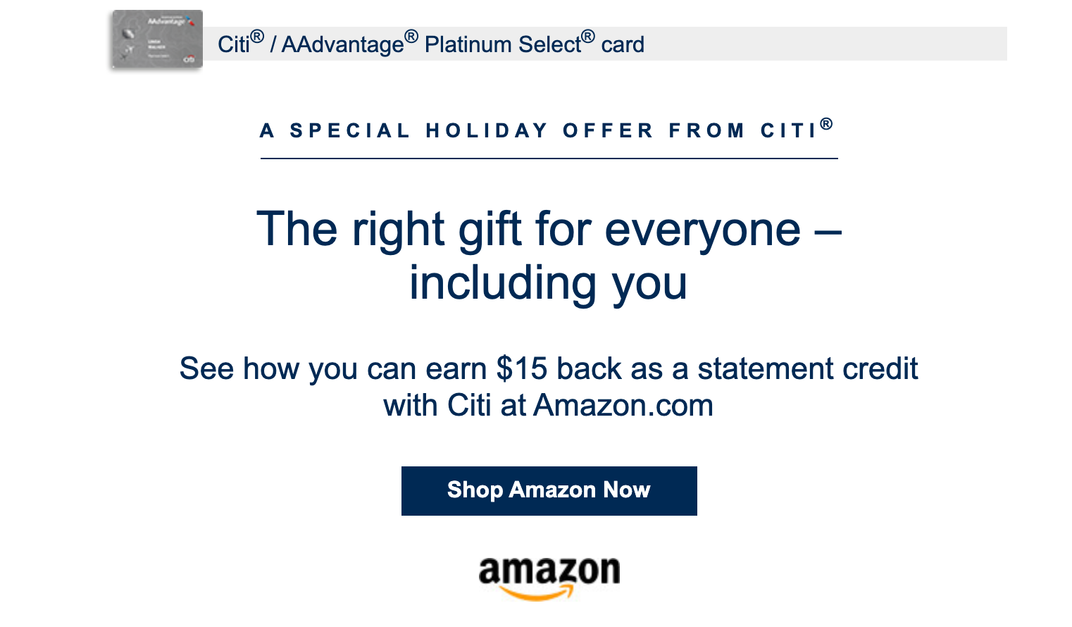 Quick Offer: $15 Off $75 Amazon Purchase With Citi Card (Targeted)